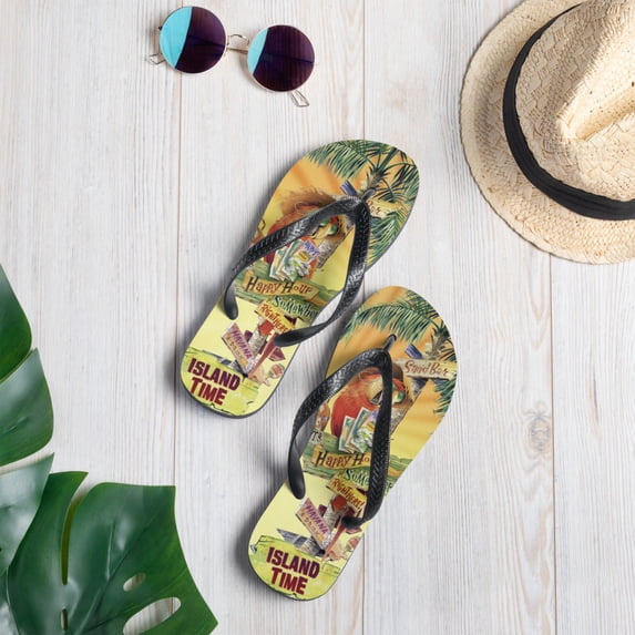 Exclusive Parrots Tropical Beach Flip Flops Island Time Artwork by Jim ...