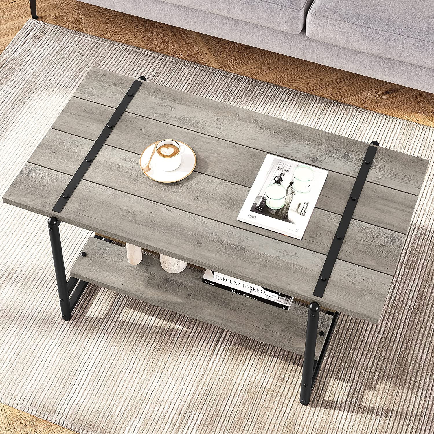 Exclusive Savings 41'' Large 2-Tier Wood Coffee Table with Storage ...