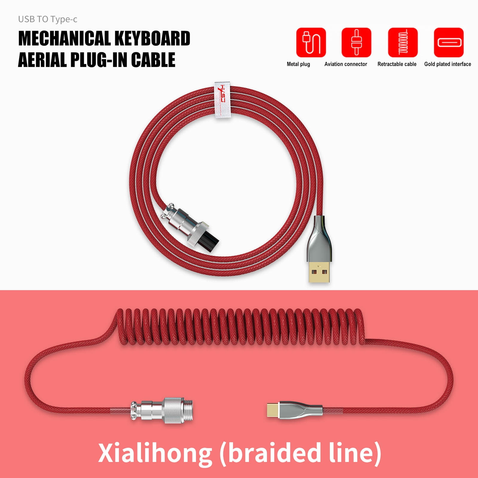 Exclusive Savings,Mechanical Keyboard Cable Coiled Type-C USB Aviation ...