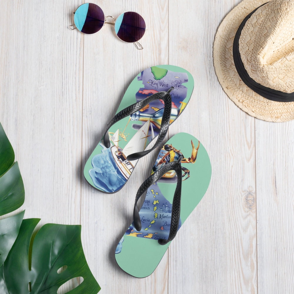 Exclusive Shipwreck Rum Caribbean Map Print Flip Flops Jim Mazzotta ...
