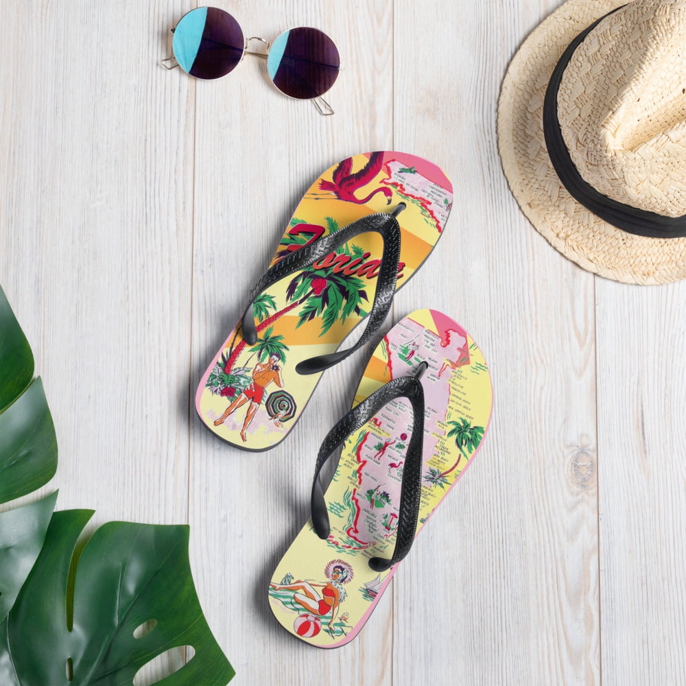 Exclusive Vintage Florida Postcard Printed Flip Flops by Artist Jim ...