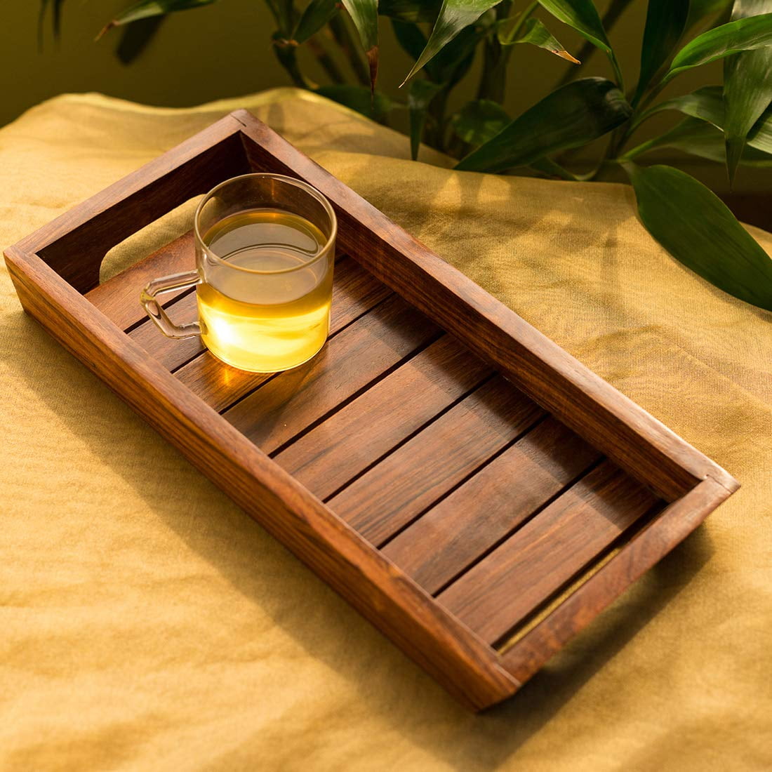 ExclusiveLane Handcrafted Serving Tray in Sheesham Wood Trays for Serving Tea Wooden Decorative ...