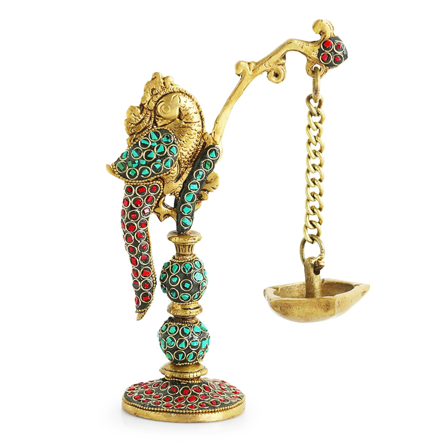 ExclusiveLane Parrot Table Brass Hanging Diya Oil Diya Pure Brass 5 ...