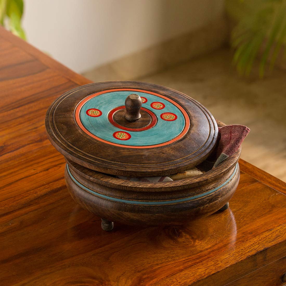 ExclusiveLane Wooden Round Roti Box Wooden Chapati Box 1 Base 1 Lid ...