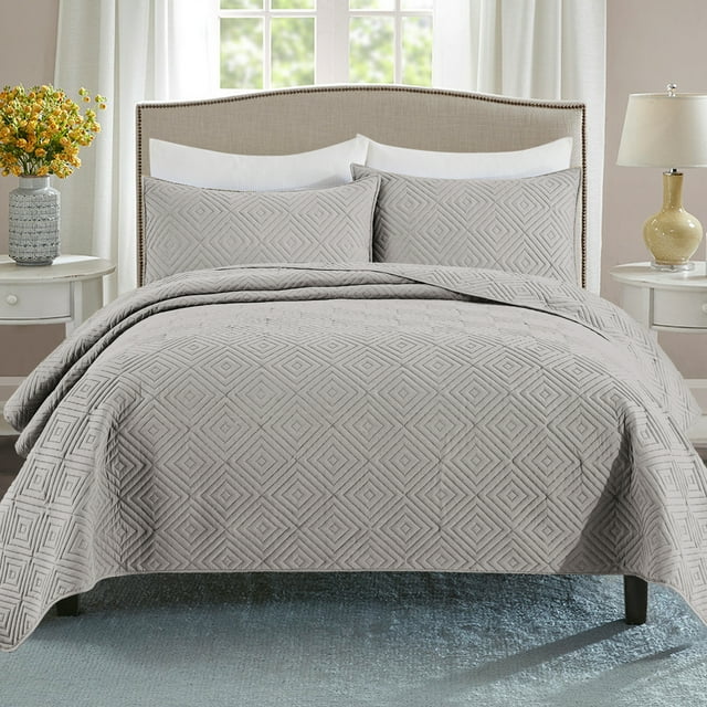 Exclusivo Mezcla Twin Size Quilt Set, 2-Piece Light Gray, Square ...