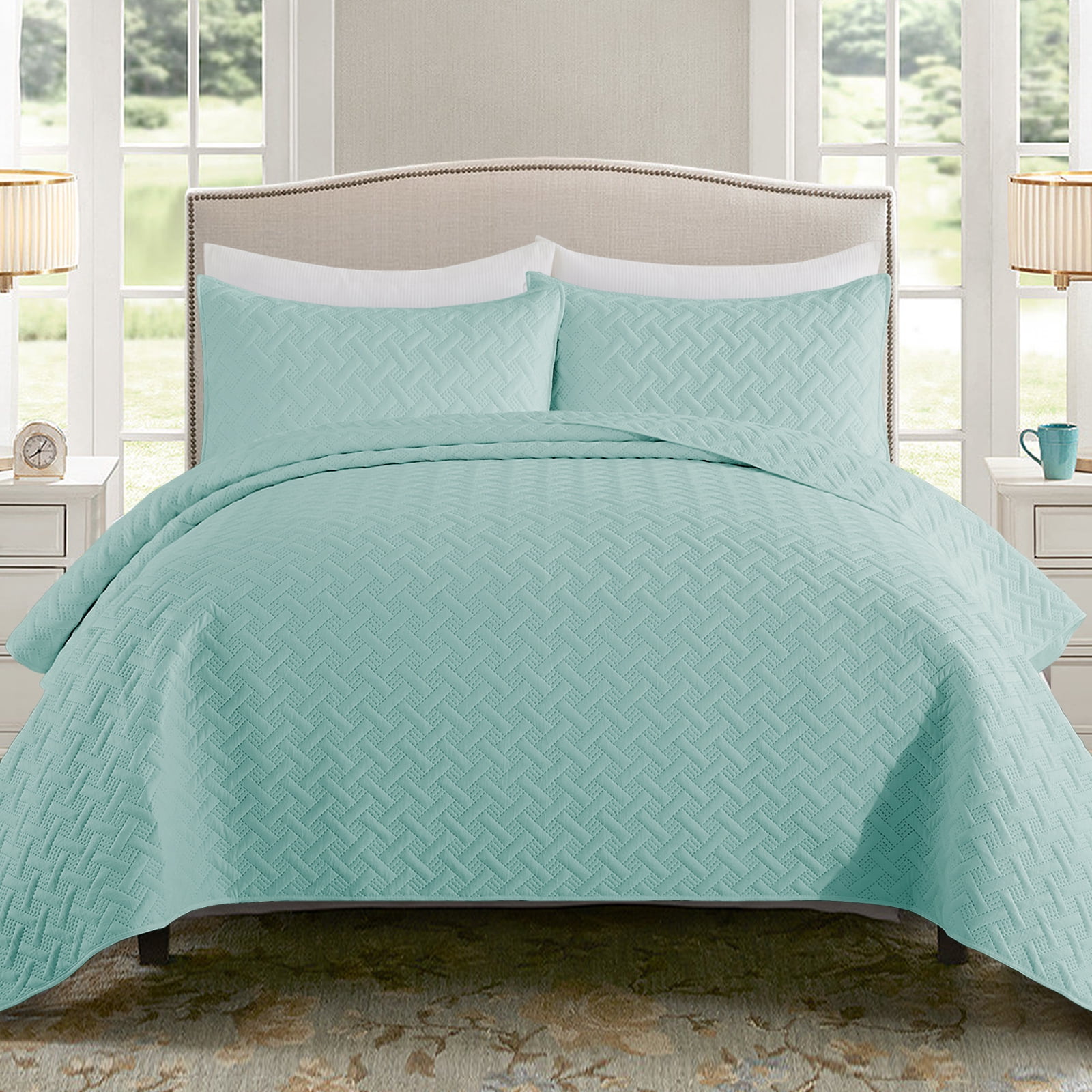 Exclusivo Mezcla 3pc King Size Aqua Quilt Set, Lightweight, All-Season ...