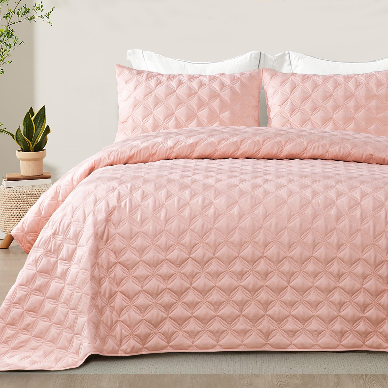 Exclusivo Mezcla King Size Bedspread Set, Quilted, Lightweight, Blush ...
