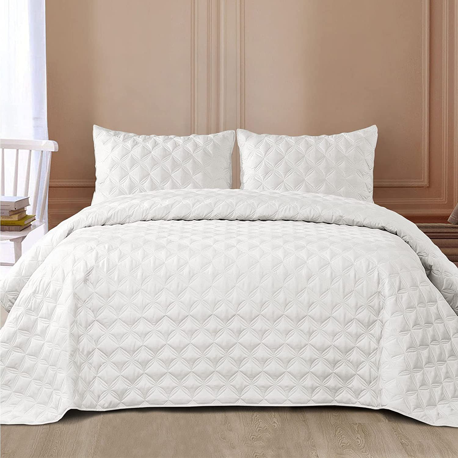Merit Linens Premium Ultra Soft Square Pattern Quilted Coverlet Set ...