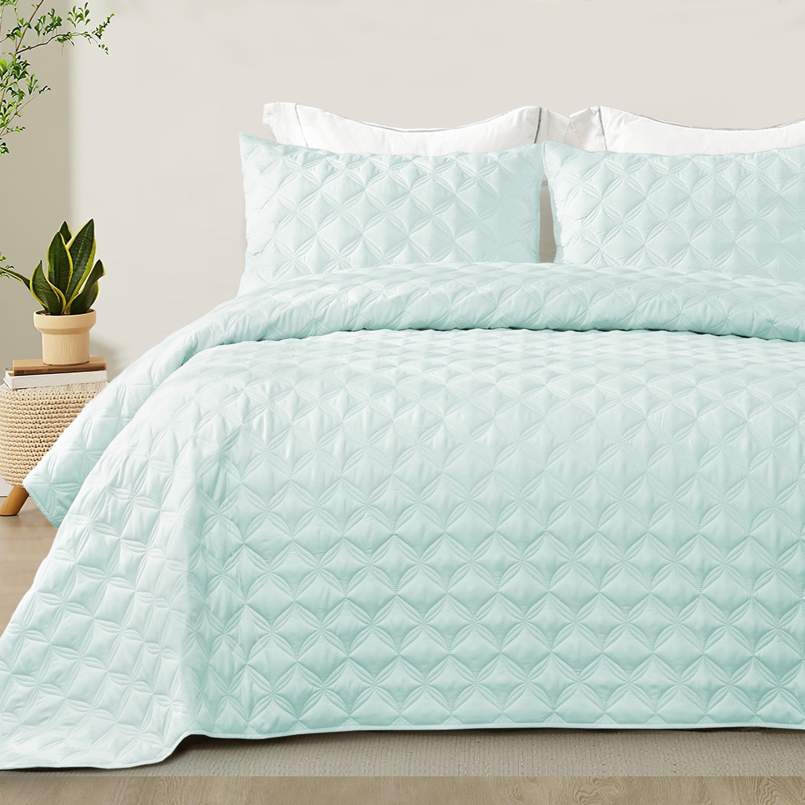 Exclusivo Mezcla Queen Quilt Set - Lightweight, Spa Blue Bedding for ...