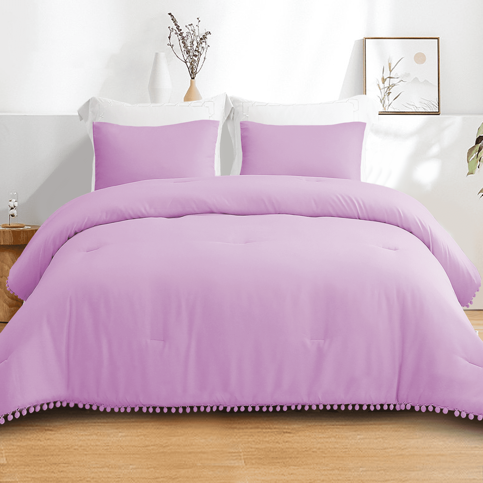 Exclusivo Mezcla Boho Pom Pom Ball Fringe King Size Comforter Set, 3 ...