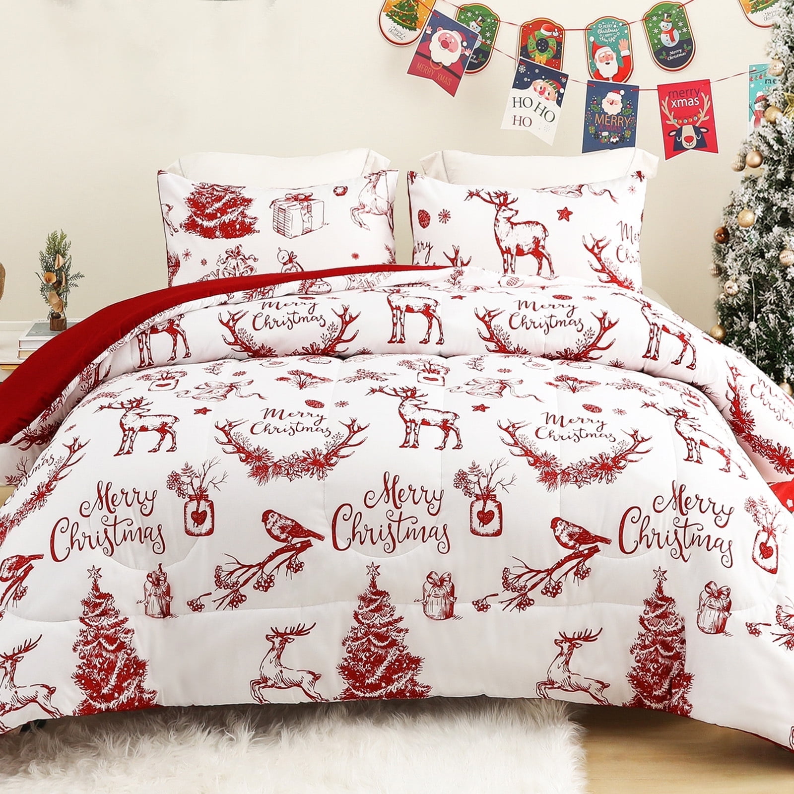Exclusivo Mezcla Christmas Queen Size Comforter Set, 3 Pieces ...