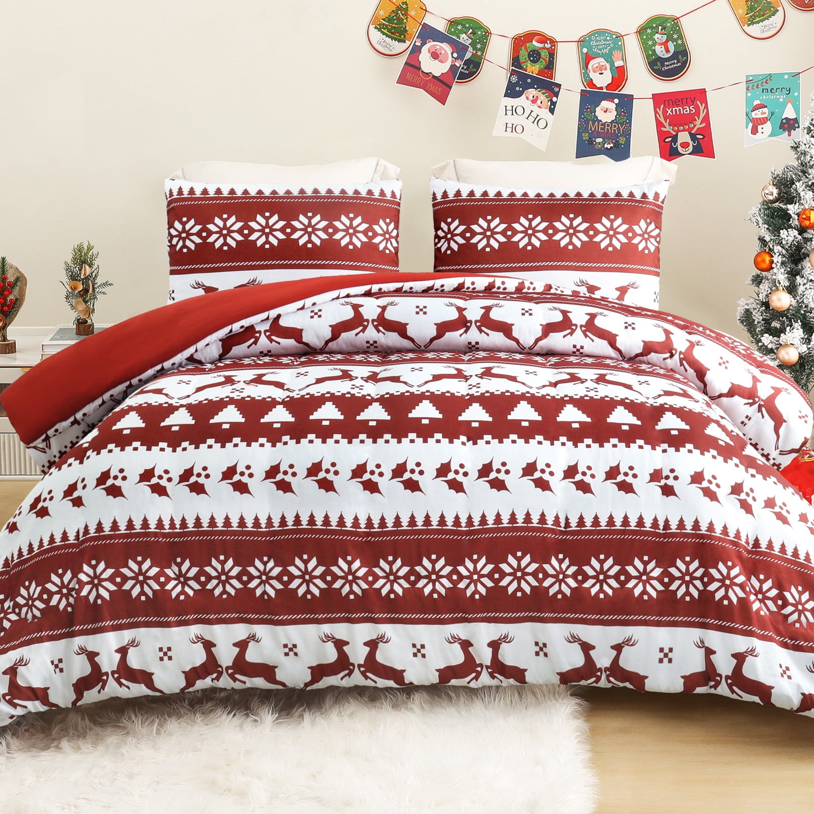Exclusivo Mezcla Christmas Queen Size Comforter Set, 3 Pieces ...