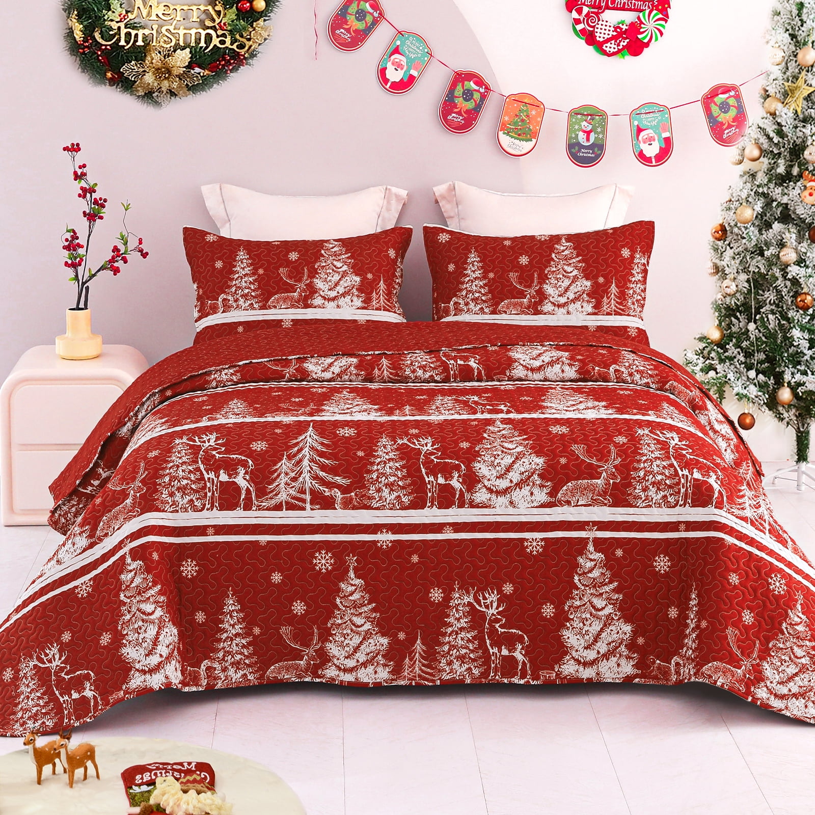 Exclusivo Mezcla Christmas Quilt Set Twin Size Bedding Set, Reversible ...