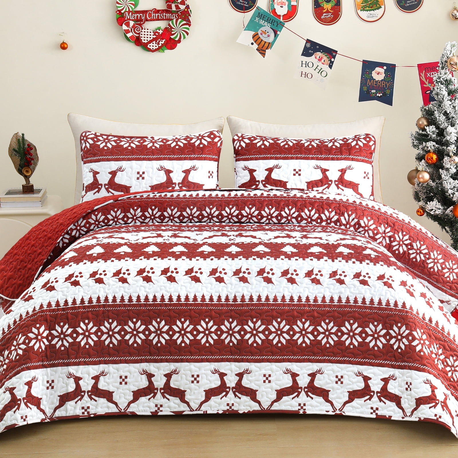 Exclusivo Mezcla Christmas Quilt Bedding Set Twin Size Reversible ...