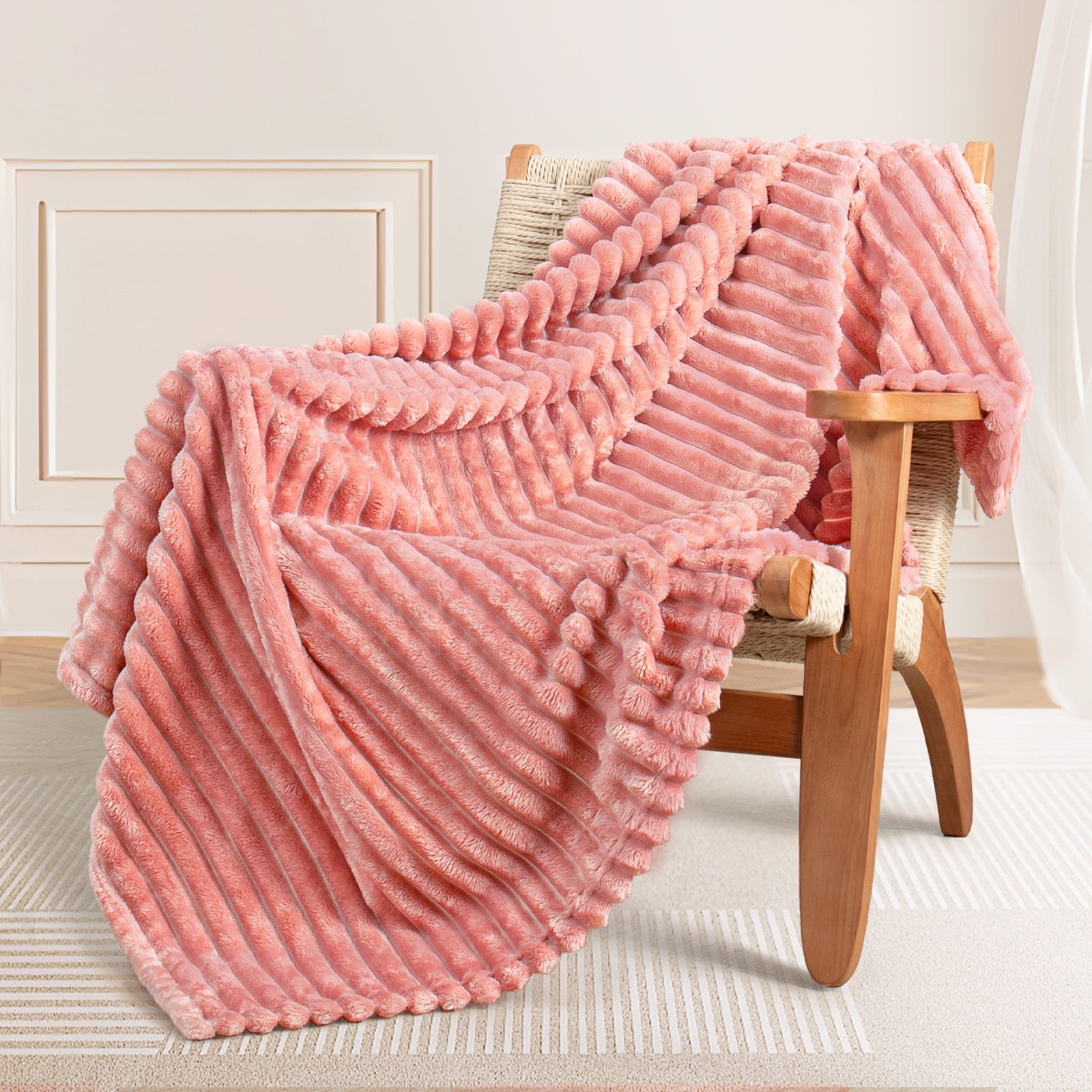 Exclusivo Mezcla Fleece Throw Blanket for Couch, Super Soft 3D Striped ...