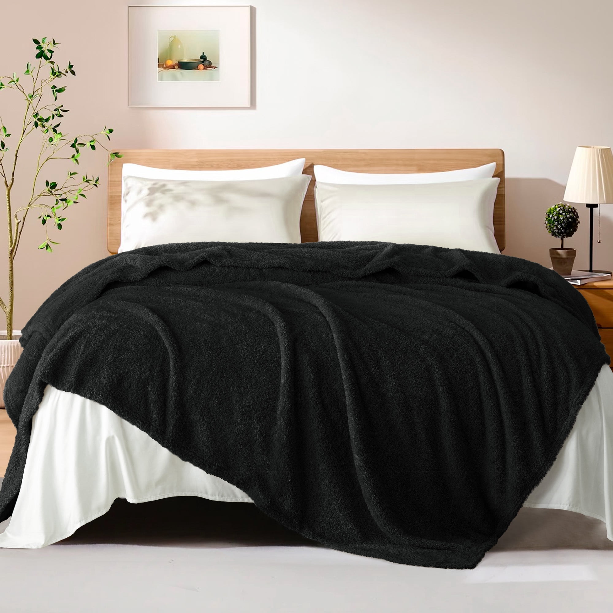 Exclusivo Mezcla, Fuzzy Fleece Queen Bed Blanket, 90x90 Inches, Black ...