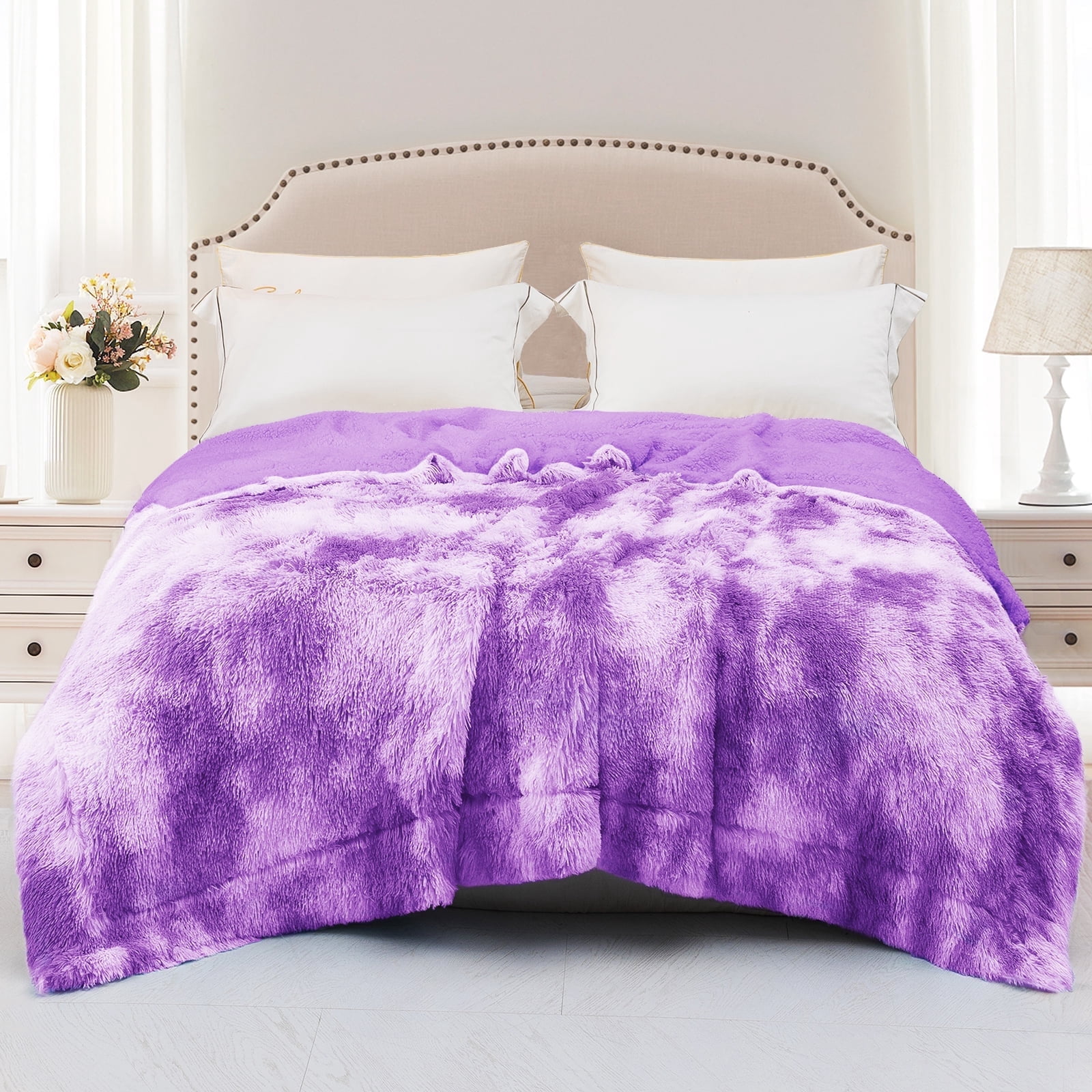 Exclusivo Mezcla Fuzzy Faux Fur Bed Blanket King Size, Reversible ...