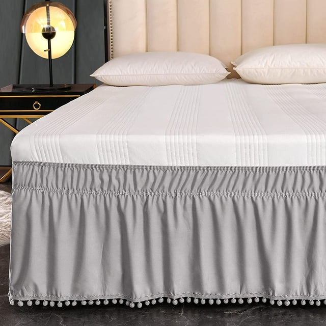Exclusivo Mezcla Microfiber Pom Pom Bed Skirt with Adjustable Elastic ...