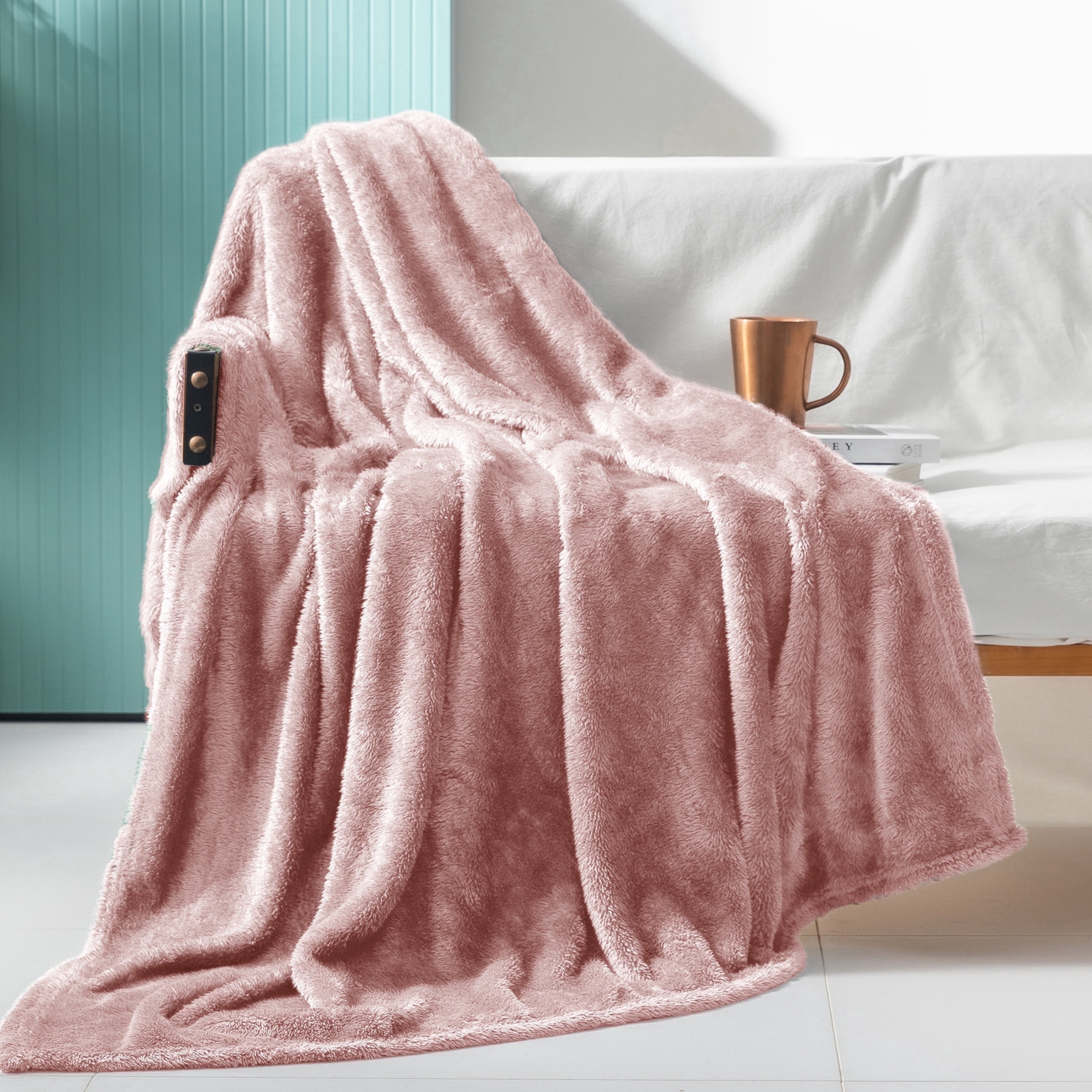 Exclusivo Mezcla Plush Fuzzy Fleece Throw Blanket, 50" x 70", Dusty ...