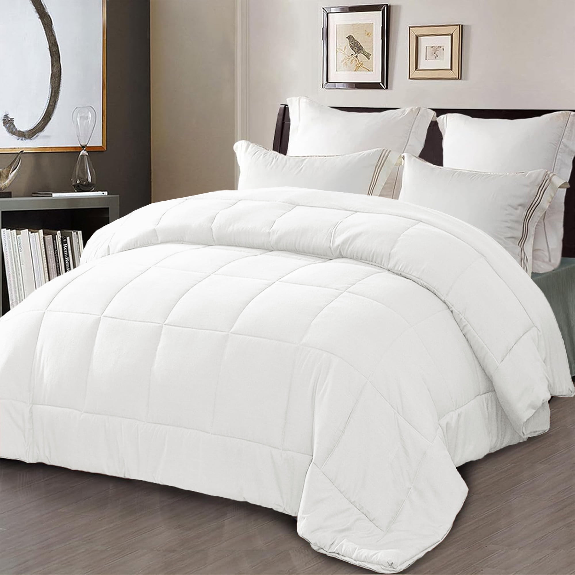 Exclusivo Mezcla Queen Comforter Set White, 3-Piece Solid Comforter ...