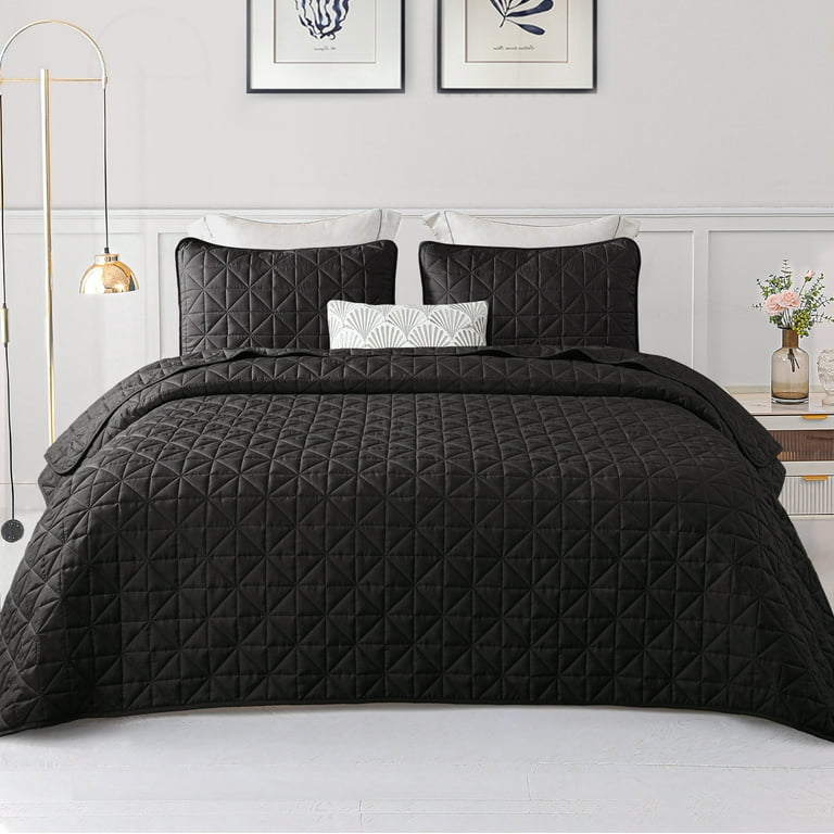 Exclusivo Mezcla Queen Quilt Bedding Set Lightweight Soft Black Queen Bedspreads Coverlets with Geometric Stitched Pattern