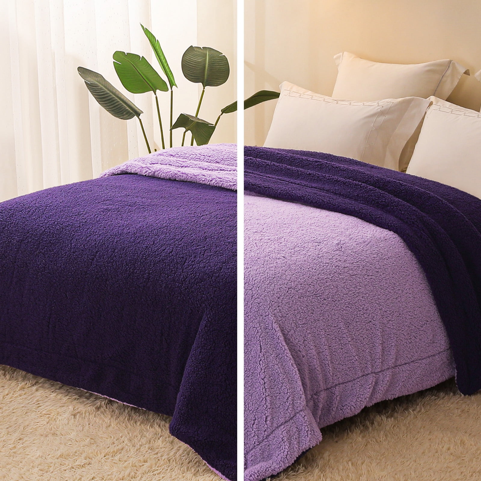 Exclusivo Mezcla Queen Size Reversible Sherpa Fleece Blanket, Soft ...