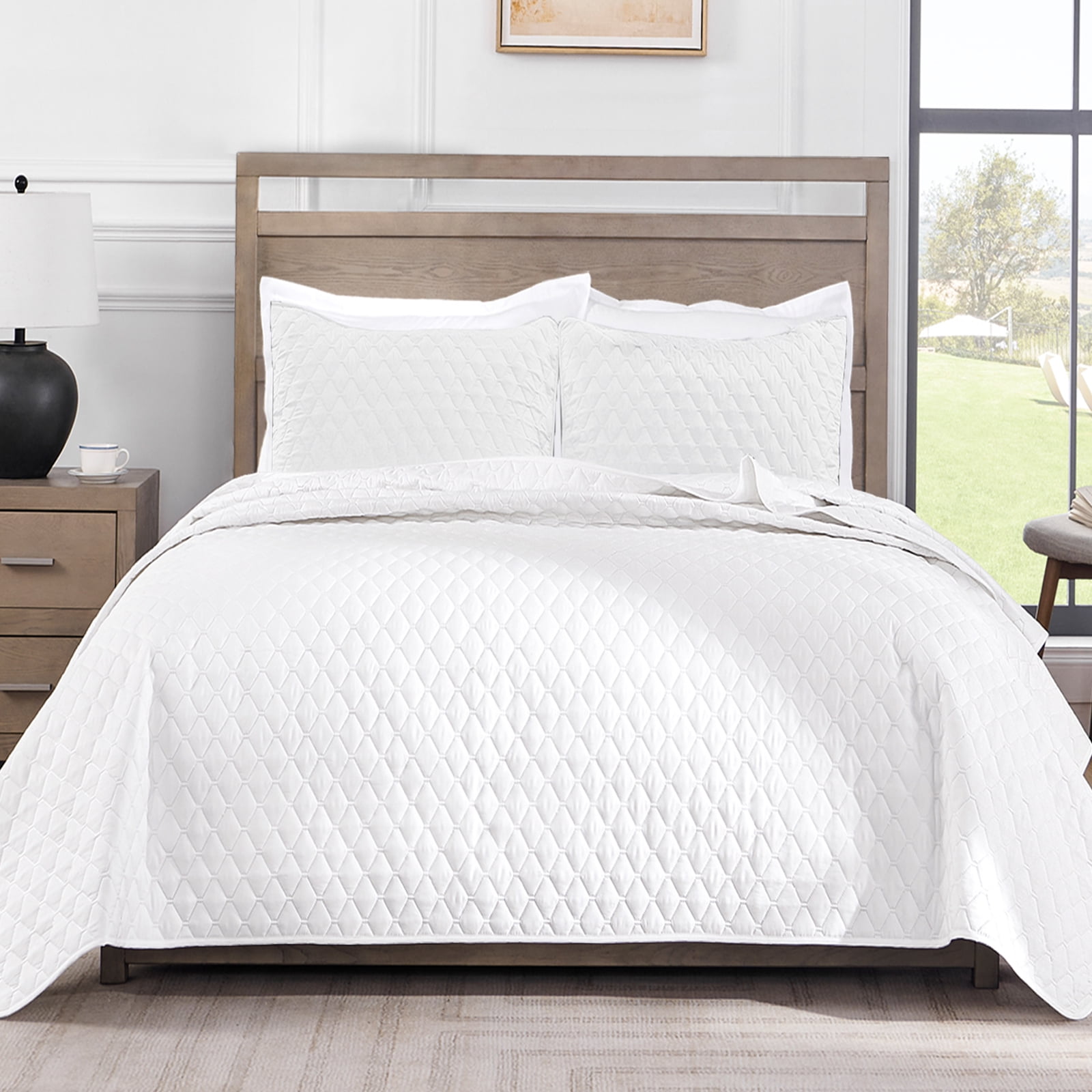 Exclusivo Mezcla Reversible Twin Quilt Set 2 Piece Lightweight Quilts Soft Bedspreads Bed Coverlets White