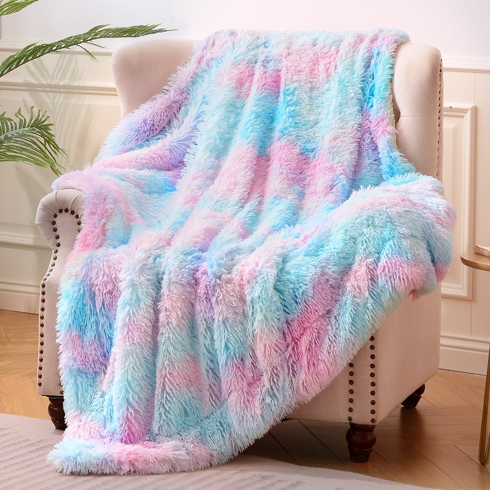 Exclusivo Mezcla Super Soft Fuzzy Faux Fur Throw Blanket, Fluffy Plush ...