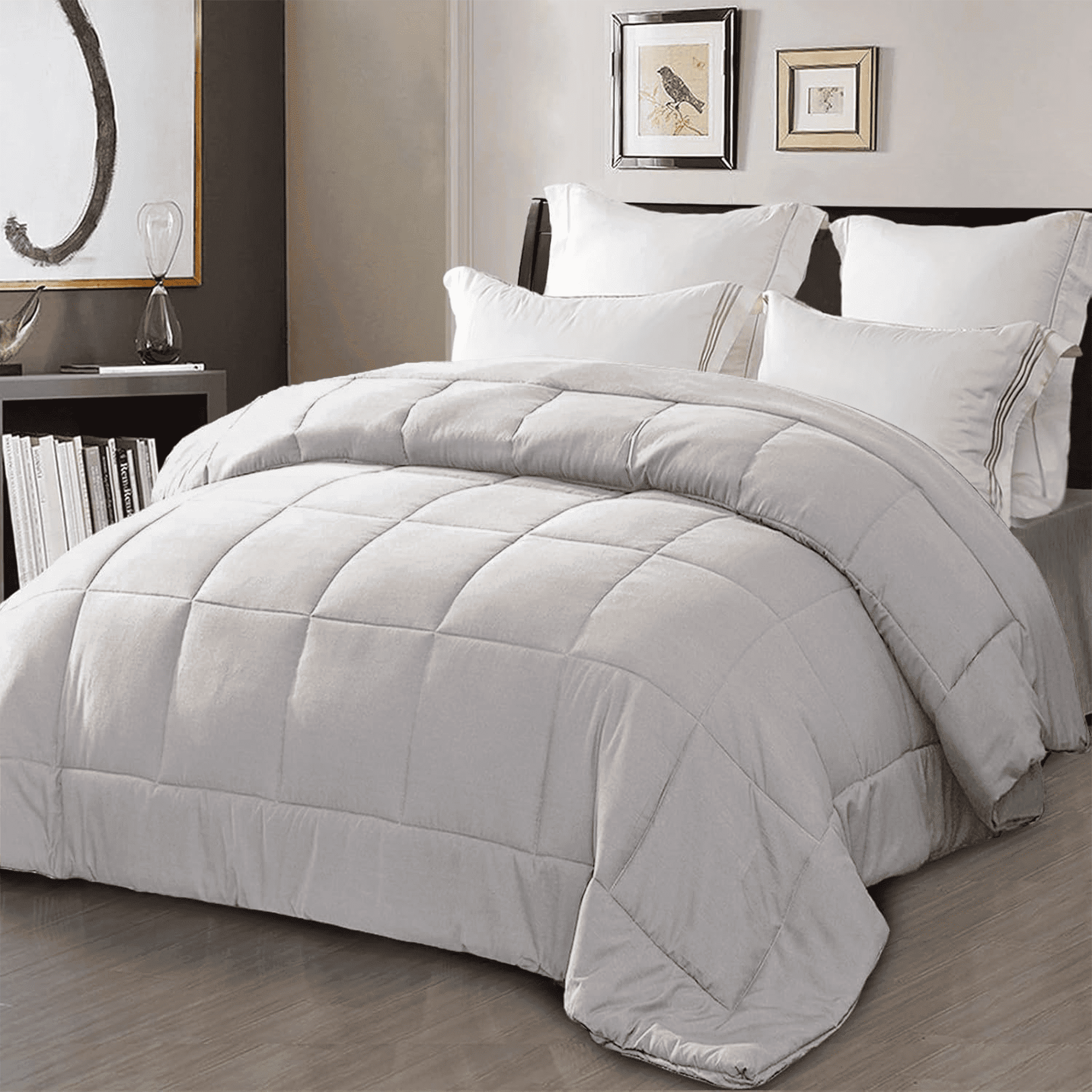 Exclusivo Mezcla Twin Comforter Set Light Grey, 3-Piece Solid Comforter ...