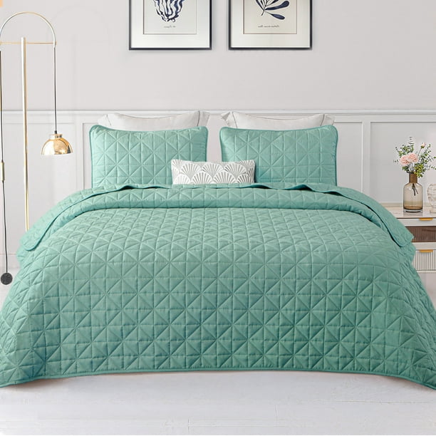 Exclusivo Mezcla Twin Quilt Bedding Set Lightweight Soft Green Twin Bedspreads Coverlets with Geometric Stitched Pattern