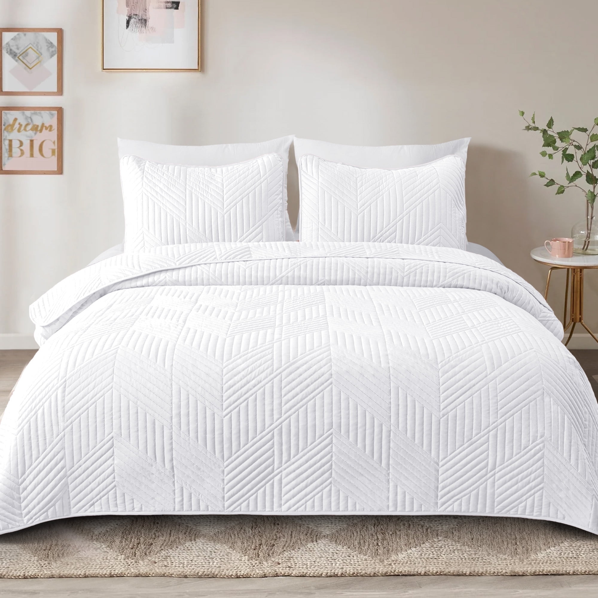 Exclusivo Mezcla Full Queen Quilt Set, White Lightweight Bedspread, 1 ...