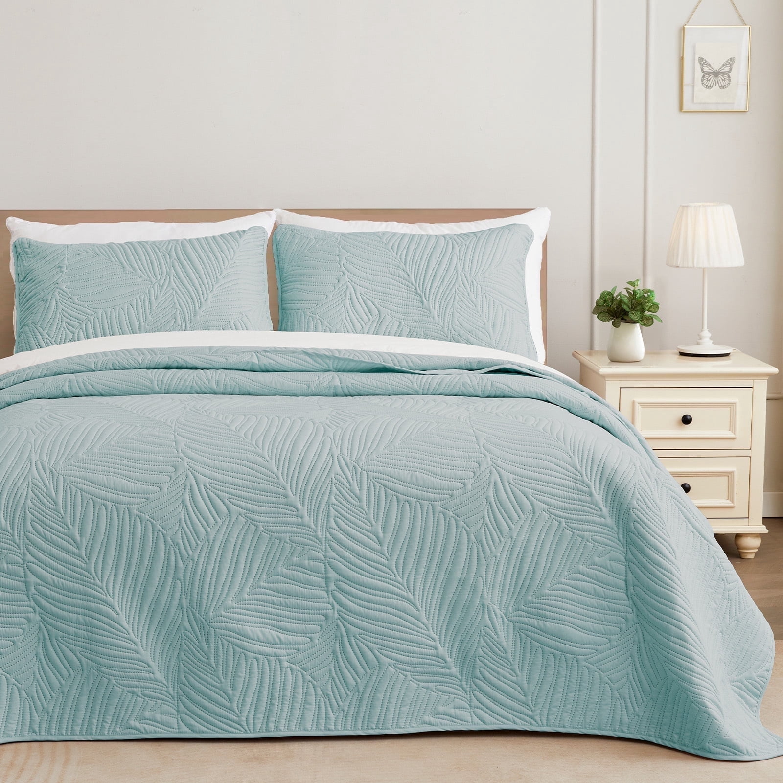 Exclusivo Mezcla Ultrasonic Queen Quilt Set Aqua Blue, 3 Pieces ...