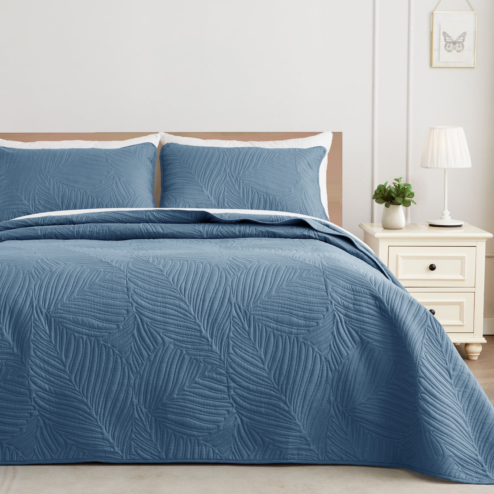 Exclusivo Mezcla Ultrasonic Full Queen Size Quilt Set Bluish Grey, 3 ...