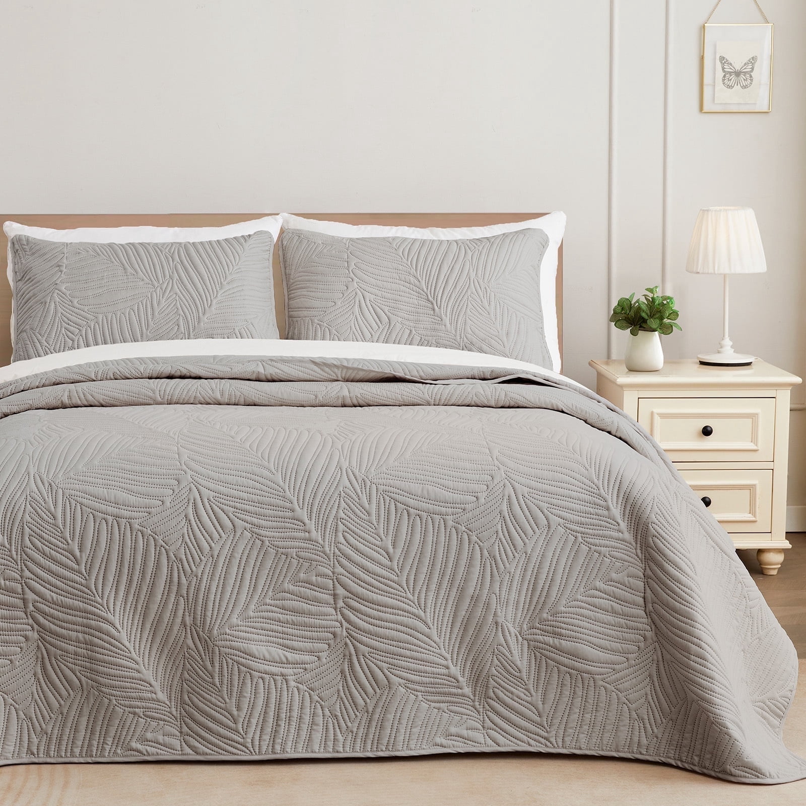 Exclusivo Mezcla Ultrasonic Full Queen Size Quilt Set 3 Pieces Light ...