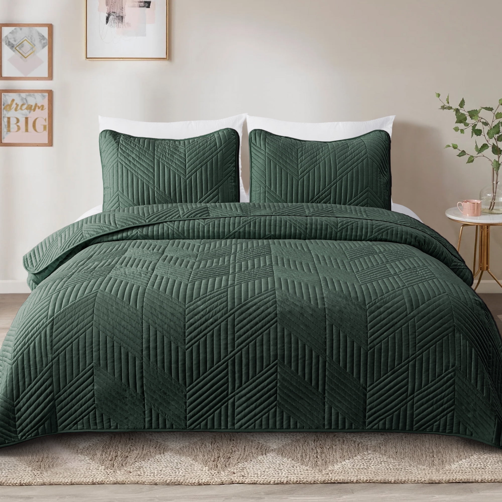 Exclusivo Mezcla Ultrasonic King Quilt Bedding Set, Lightweight Green ...