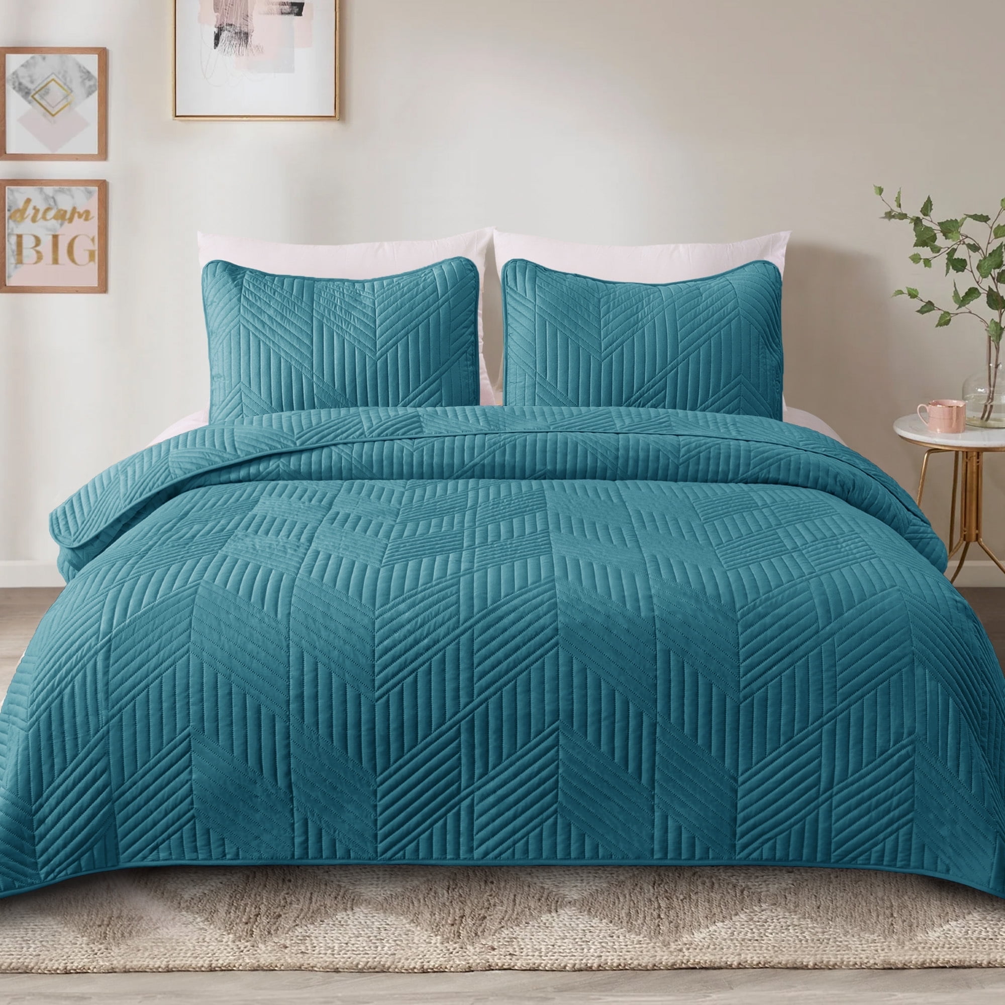 Exclusivo Mezcla Ultrasonic Twin Quilt Bedding Set, Lightweight Teal ...