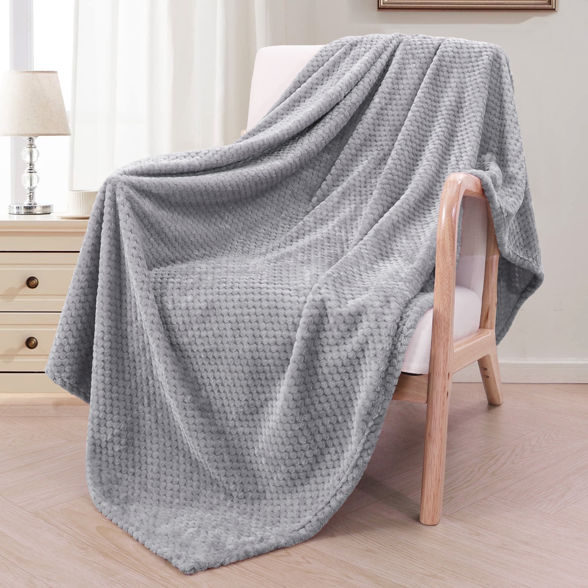 Exclusivo Mezcla, Waffle Textured Fleece Blanket, 50"x70", Light Grey ...