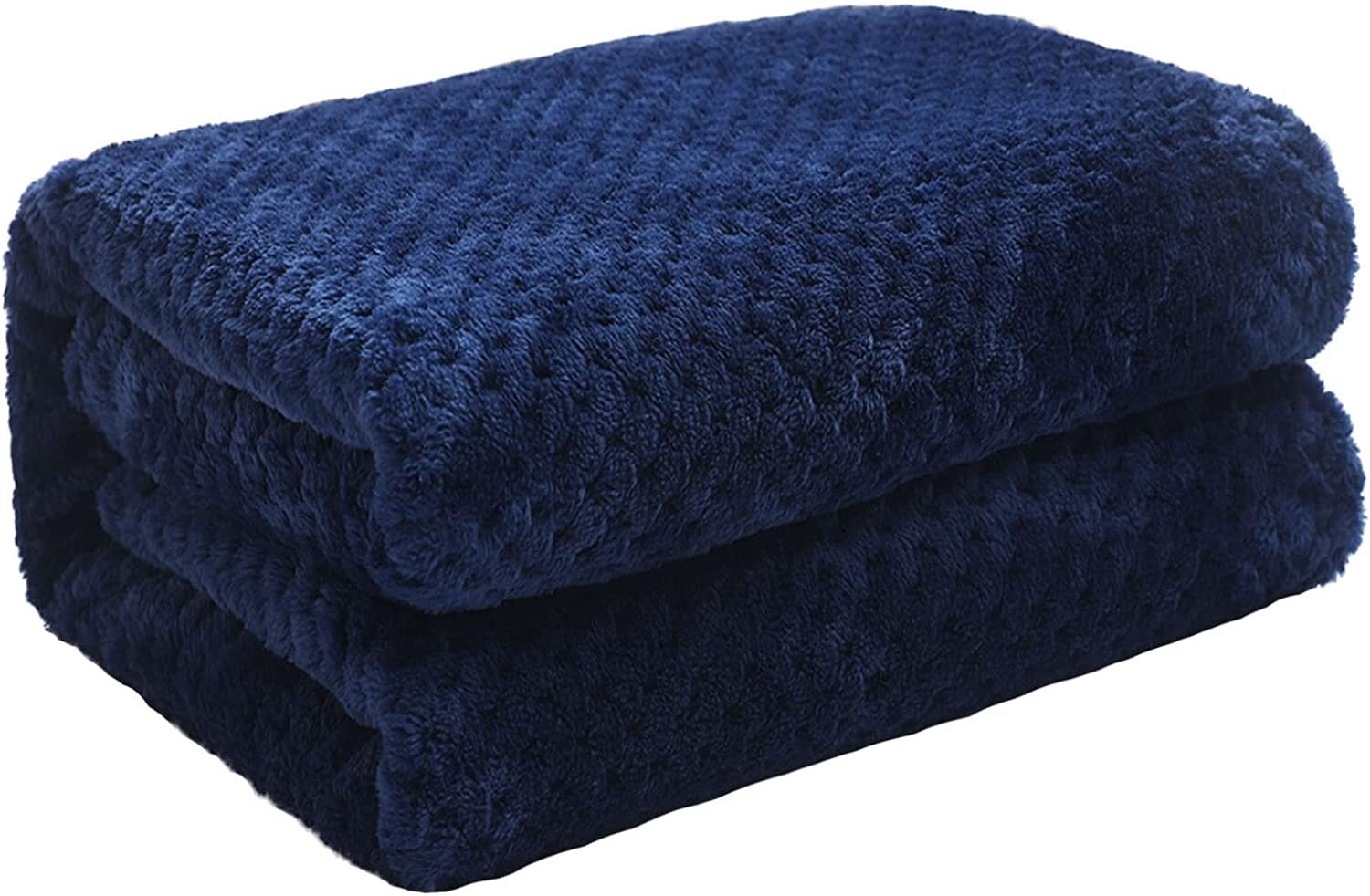Exclusivo Mezcla Waffle Textured Fleece Blanket, Super Soft Throw, Navy ...