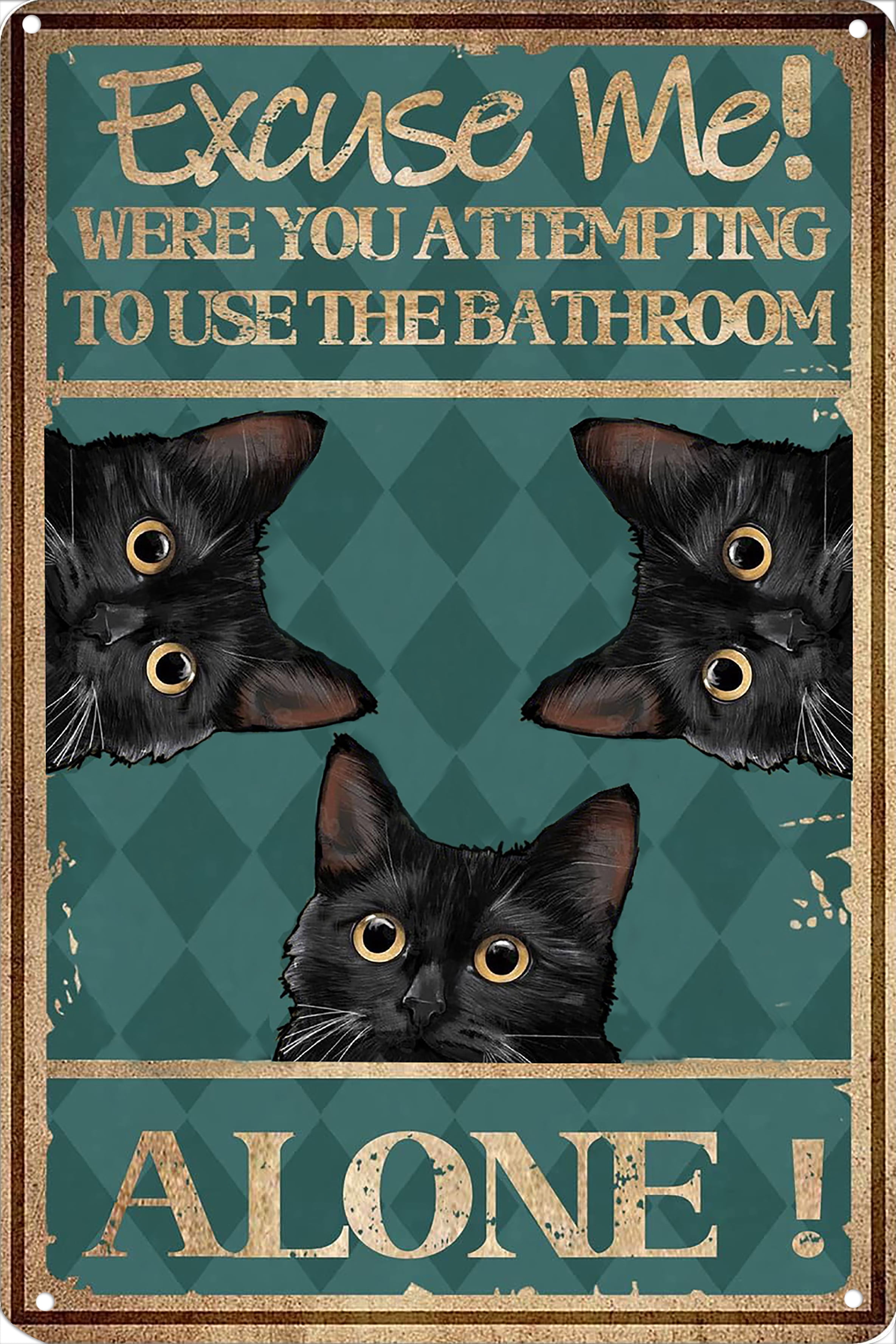 Excuse Me Bath Tin Sign - Vintage Metal Sign with Funny Cat Design - Perfect Bathroom Wall Art ...