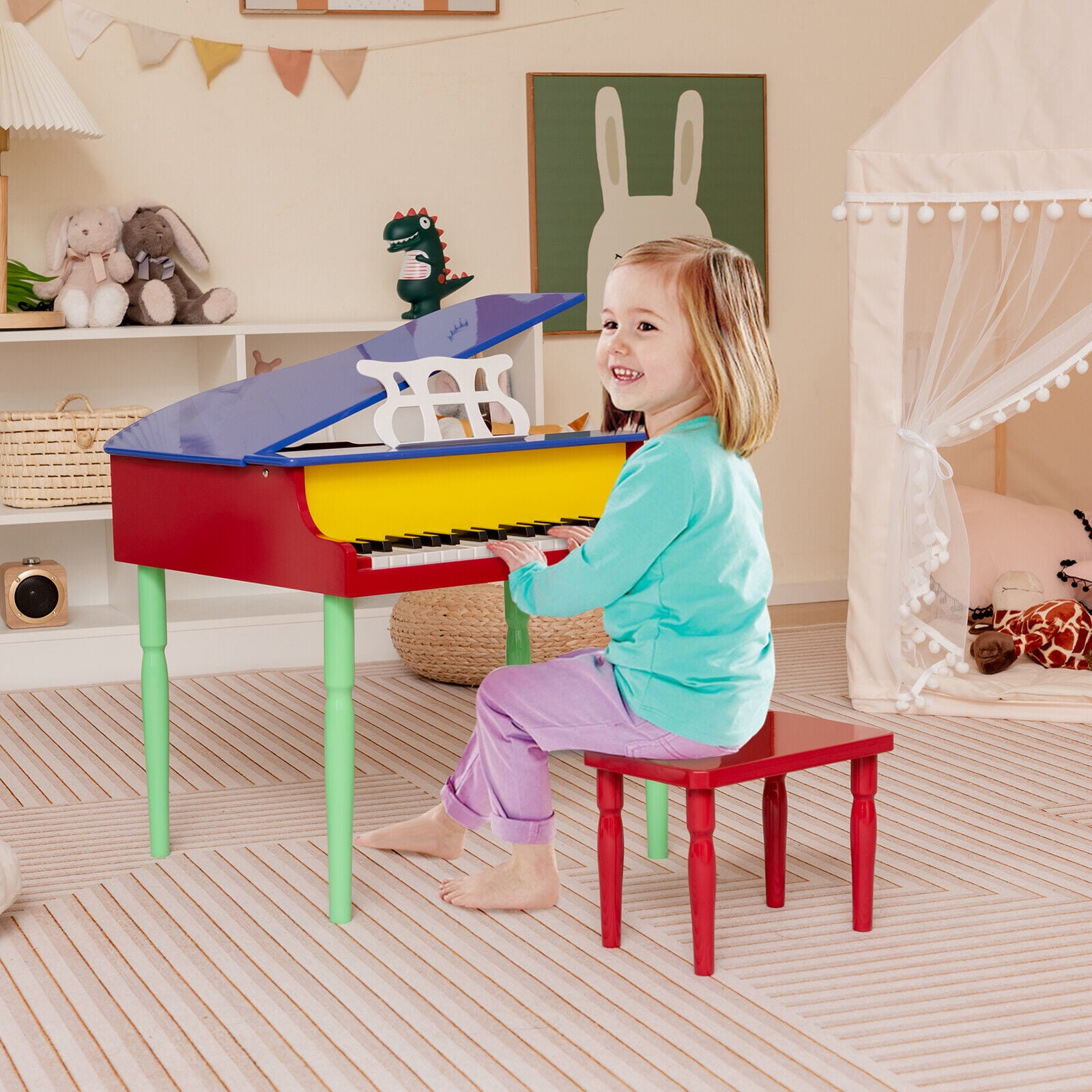 Exdeerjoy 30-Key Classic Baby Grand Piano Toddler Toy Wood w/ Bench ...