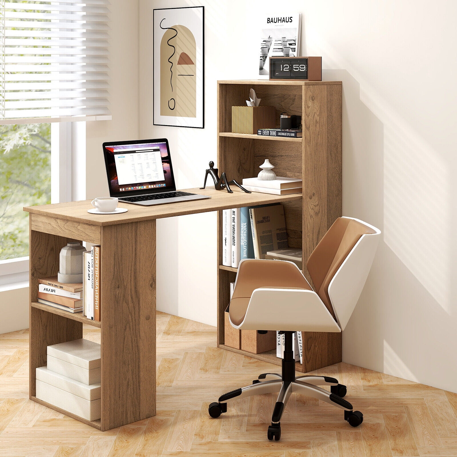 Exdeerjoy 48 Inch Computer Desk with Bookcase, Home Office Workstation ...