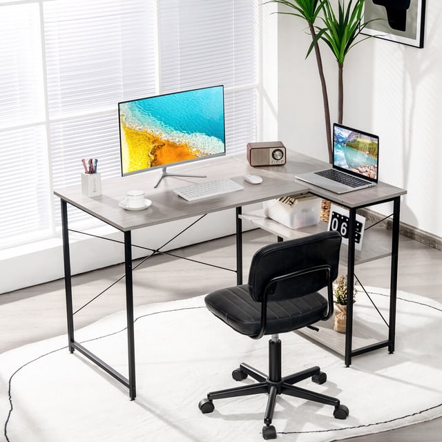 Exdeerjoy 48" L-shaped Corner Computer Desk, Reversible L-shaped ...