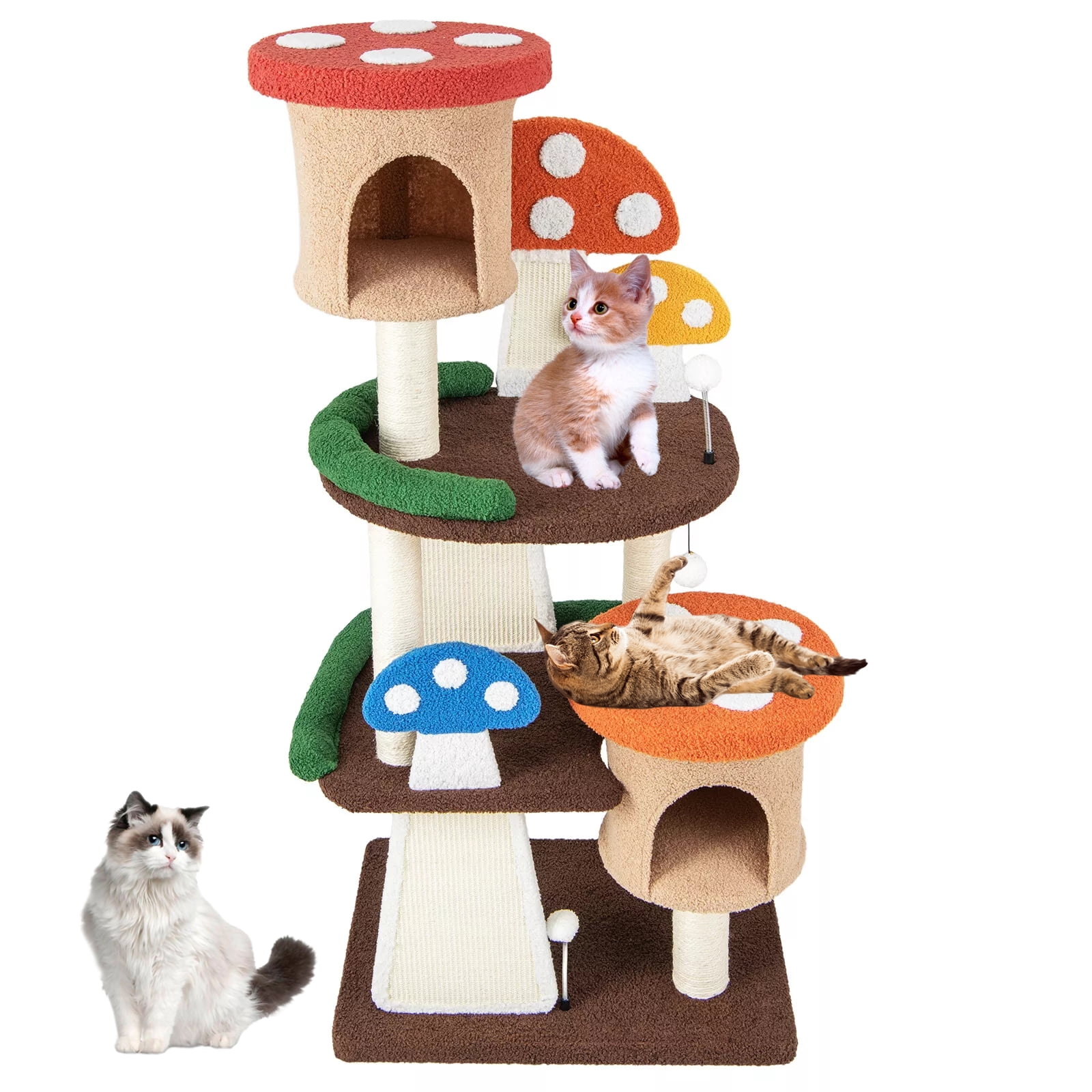Exdeerjoy Mushroom Cat Tree Tower, 57.5" Multi-level Kitten Activity ...