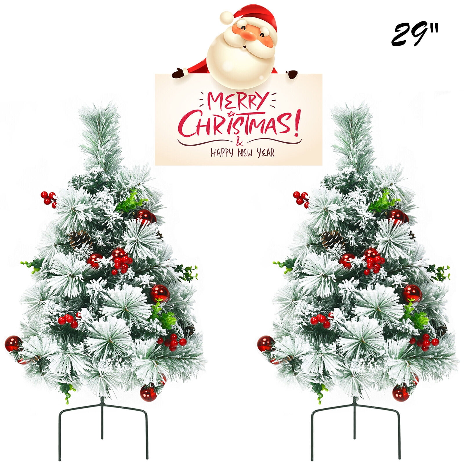 Exdeerjoy Set of 2 24in Battery Powered Pre-lit Pathway Flocked ...