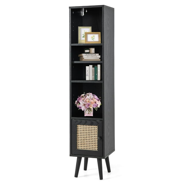 Exdeerjoy Slim Tall Rattan Storage Cabinet, Boho Accent Bookshelf w ...