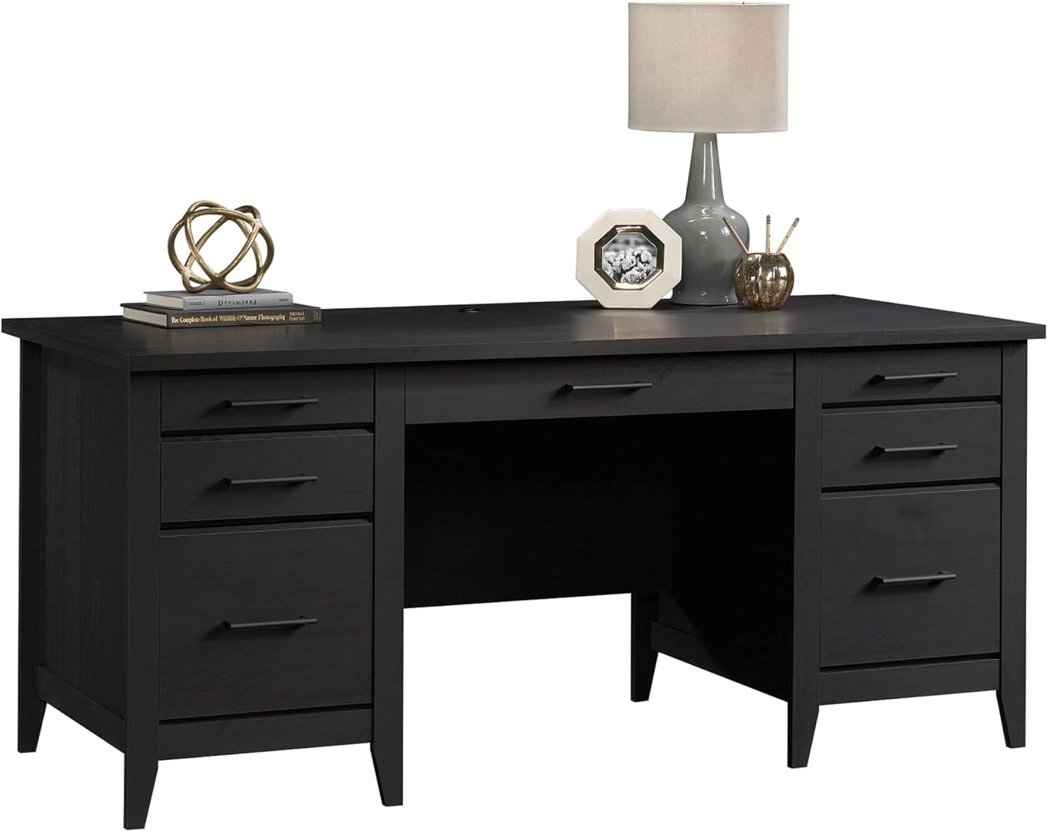 Executive Computer Desk with Drawers and Keyboard Tray, Tapered Feet ...