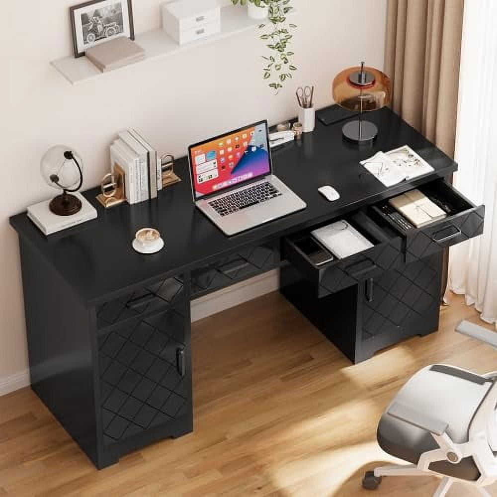 Executive Desk with Drawers, 55" Computer Desk with Power Outlets and ...