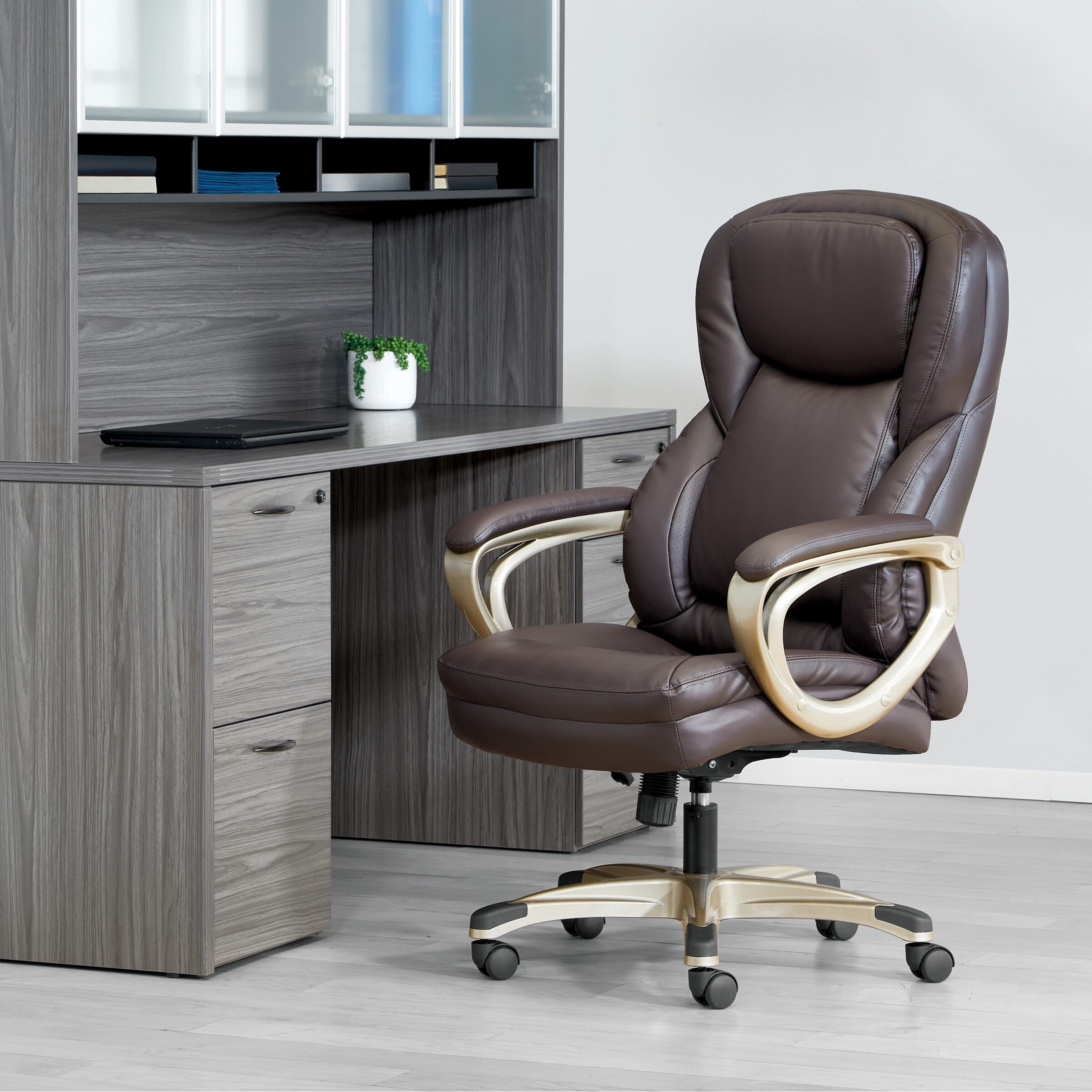 Executive Espresso Bonded Leather Office Chair with Cocoa Coated Nylon ...