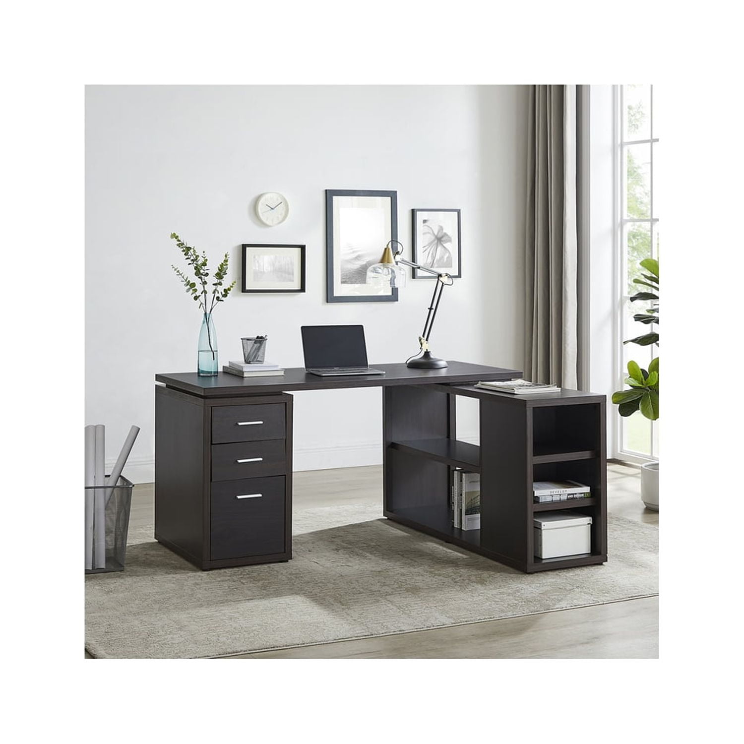 Naomi Home Ariel L-Shaped Executive Desk with Storage - Ideal for Home ...