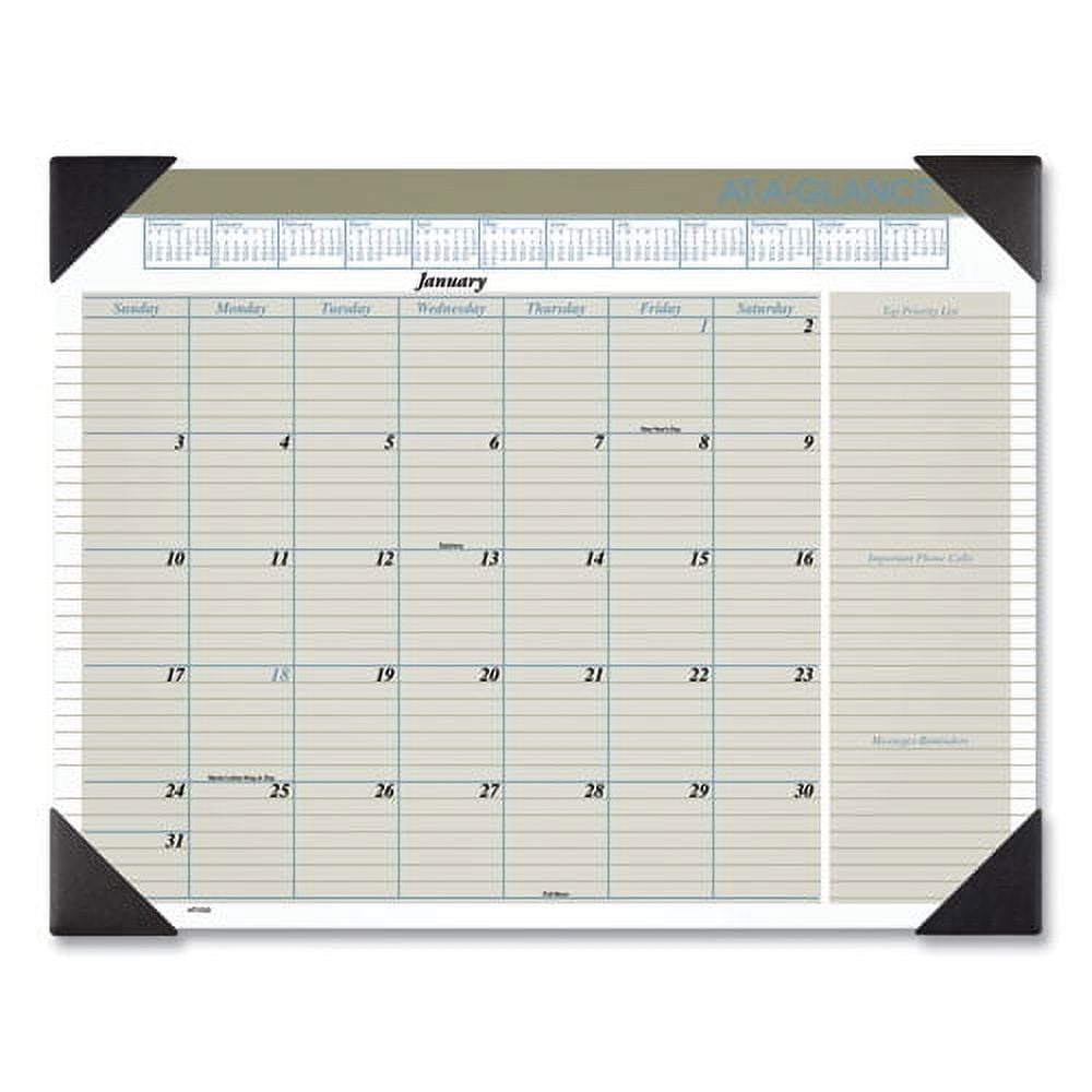 Executive Monthly Desk Pad Calendar, 22 x 17, White Sheets, Black ...